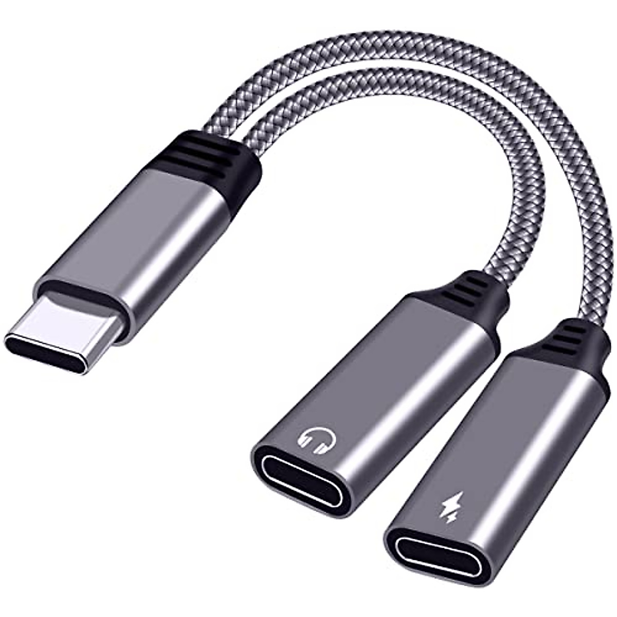 USB C Splitter, 2in1 Type C Audio Adapter , Dual USB C Headphone and Charger PD 27W Fast Charging Support Call Music for Pixel 4 3 XL, Galaxy S21 S20+ S20 Note 20 10, Xperia (Not fit Moto &Oneplus)