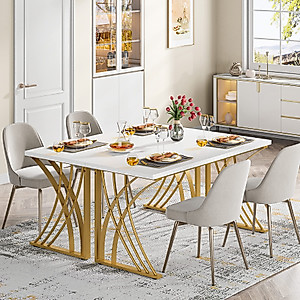 Tribesigns 55’’ Large Modern Computer Desk, White & Gold Luxury Laptop PC Student Table, Makeup Vanity Table with Thick Frame & Strong Legs, Sturdy Writing Workstation for Home & Office