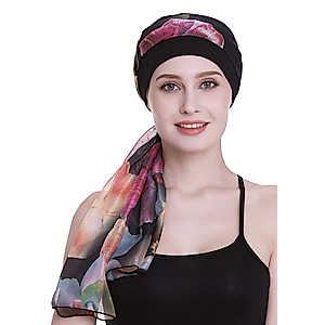 FocusCare Black Chemo Turbans for Alopecia Women Cancer Patients Headwear Medical Cap