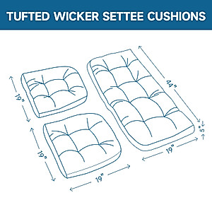 Olliwand Wicker Chair Cushions Set of 3. Anti-Slip/Waterproof Patio Furniture Chair Cushions. Tufted Outdoor Furniture Cushions 5 Inch Extra Thick. (Red, 44x19)