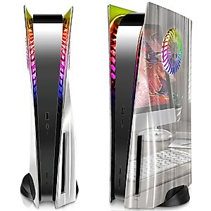 SIKEMAY PS5 Accessories PS5 Plates with RGB LED Light Strip, Console Cover Face Plates Side Shell with Cooling Vents, PS5 Lights 8 Color 400+Effects Kit, Custom Dust Skin - Plating Silver