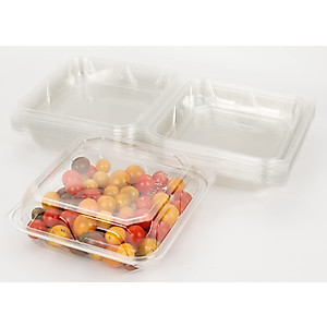 Golden Apple, Clear Plastic Square Hinged Food Container, 8" Length x 8" Width x 3" Depth, 20pieces