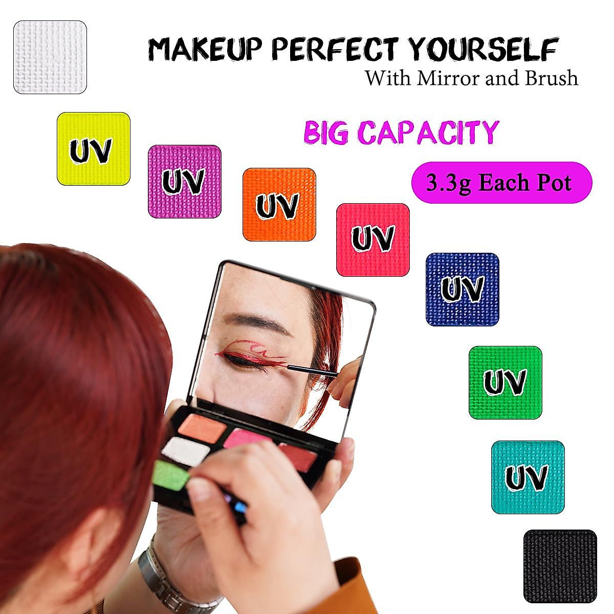 Bowitzki 9 Colors Water Activated Eyeliner Retro Hydra Liner Makeup Graphic Eyeliner UV Glow Fluorescent Color Face and Body Paint