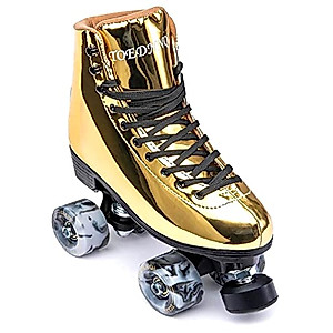 TOEDNNQI Roller Skates for Women Youth Adult Classic High Top Quad Skate Shoes for Outdoor & Indoor Gold 7