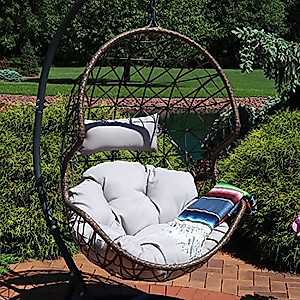 Sunnydaze Danielle Hanging Egg Chair Swing, Resin Wicker Basket Design, Outdoor Use, Includes Gray Cushion