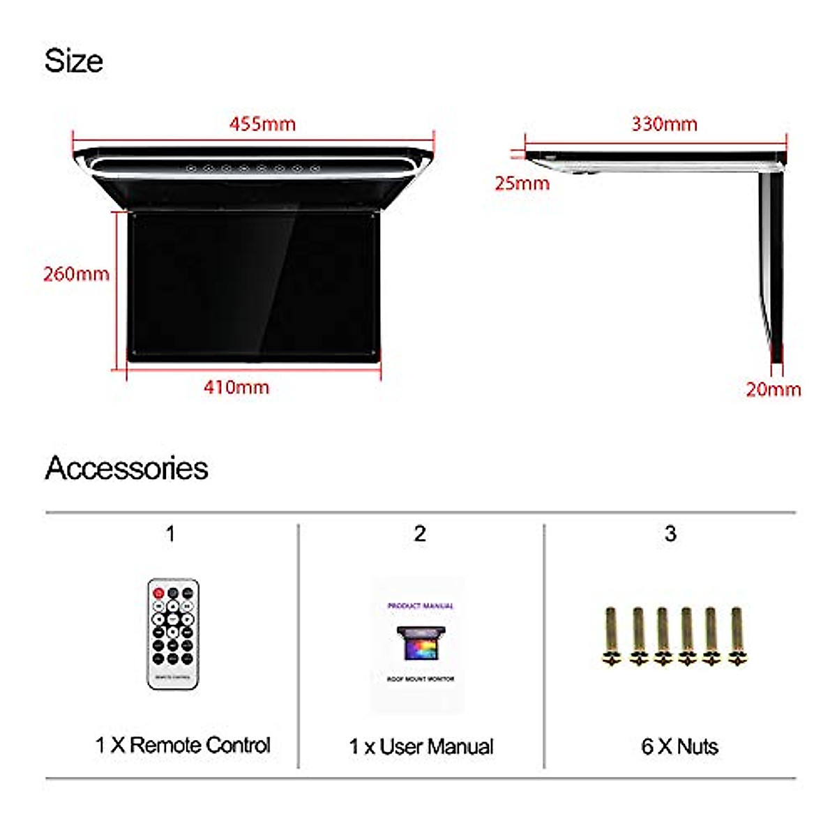 17.3" Car Overhead Flip Down Monitor Screen Dispaly 1080P Video HD Digital TFT Screen Wide Screen Ultra-Thin Mounted Car Roof Player HDMI IR FM USB SD