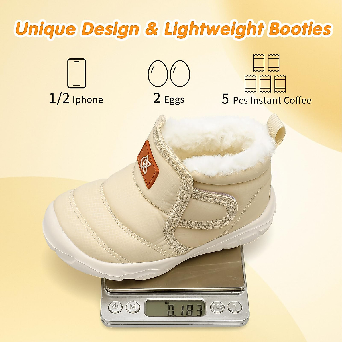 QFH Unisex-Child Cold Weather Boots Slip On Shoes Toddler Boots Hook and Loop Toddler Shoes Pre Walkers Shoes for Babies Beige 18-24 Months Infant