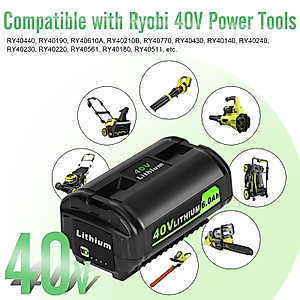 HUSUE 40V 6.0Ah Replacement Battery for Ryobi 40V Battery, Li-ion Battery Compatible with Ryobi 40V OP4015 OP40201 OP40261 OP40301 OP40401 OP40601 OP4026 OP4060 OP4026A Cordless Power Tools Battery
