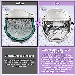 PAULOZYN Heated Automatic Animal Drinking Water Bowl, Heated Livestock Waterer, 304 Stainless Steel Livestock Water Trough Dispenser with Float Ball Valves, for Chicken Horse Cattle Cow Goat Pig
