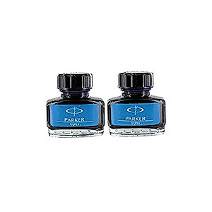 Parker Quink Fountain Pen Ink Bottle, 30ml, Blue Ink, Pack of 2