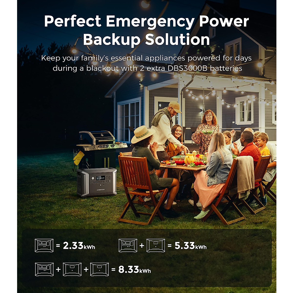 Dabbsson 5.33 kWh Expandable Power Station DBS2300 with DBS3000B Extra Battery, 5 X 2200W AC Outlets, 1800W Solar Input Solar Generator for Home Backup, Emergency, RV Outdoor Camping