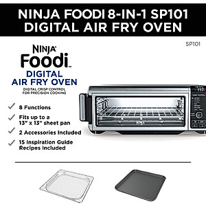 Ninja SP101 Foodi 8-in-1 Air Fry Large Toaster Oven Flip-Away for Storage Dehydrate Keep Warm 1800w XL Capacity (Renewed) RED