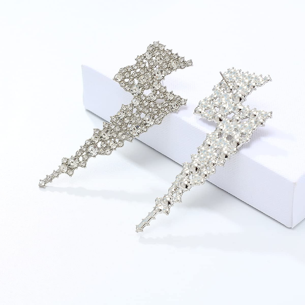 KELMALL Crystal Lightning Bolt Dangle Earrings for Women - Flash Statement Earrings, Trendy Sparkly Drop Jewelry