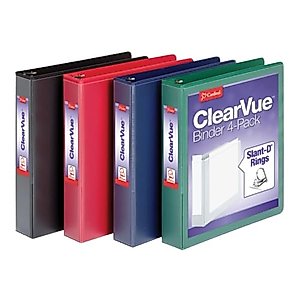 Cardinal 1.5 Inch 3 Ring Binder,Binder for School and Office, Durable D Ring, Assorted Colors, Black, Red, Blue, Green 4 Pack, Holds 375 Sheets (29300)