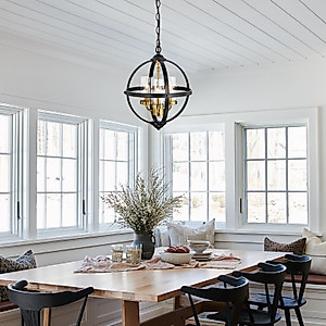 Treekee Rustic Chandelier, 14" Black and Gold Finish Glass Cover Luxurious Hanging Light, 3 Lights Globe Vintage Pendant Ceiling Light Fixtures for Living Room Entry Way Dining Room