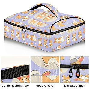 Kcldeci Insulated Thermal Food Carrier Insulated Casserole Carrier for Hot or Cold Food,Dogs Corgi Cartoon Insulated Tote Bag for Potluck Cookouts Parties Picnic,Lasagna Lugger