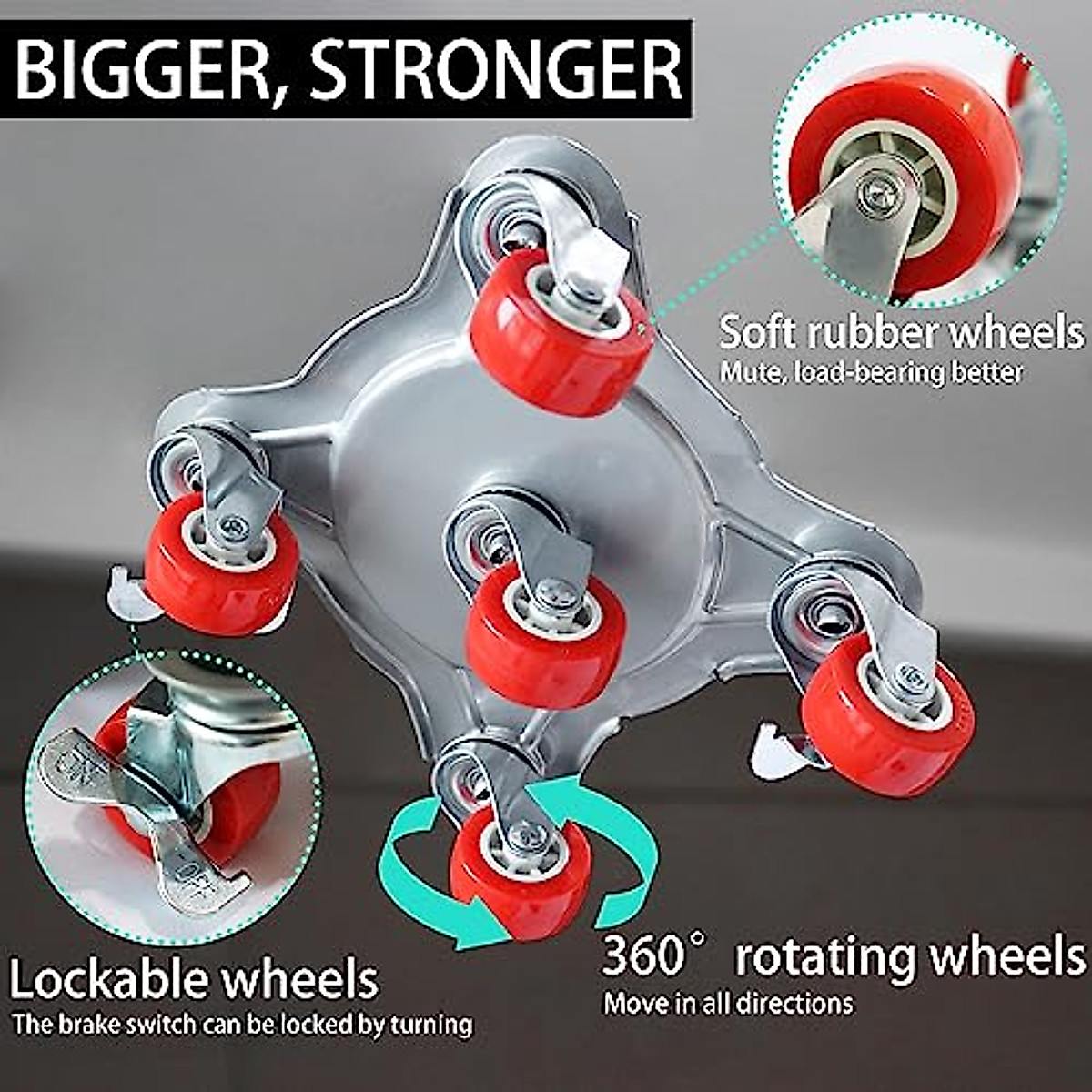 【Upgrade Large】Furniture Dolly & Furniture Rollers Mover with 5 Wheels, Carbon Steel Panel Furniture Lifter Set Up to 2200LBs, for 360° Rotation Shifting Moving Heavy Duty Refrigerator, Sofa, Cabinet
