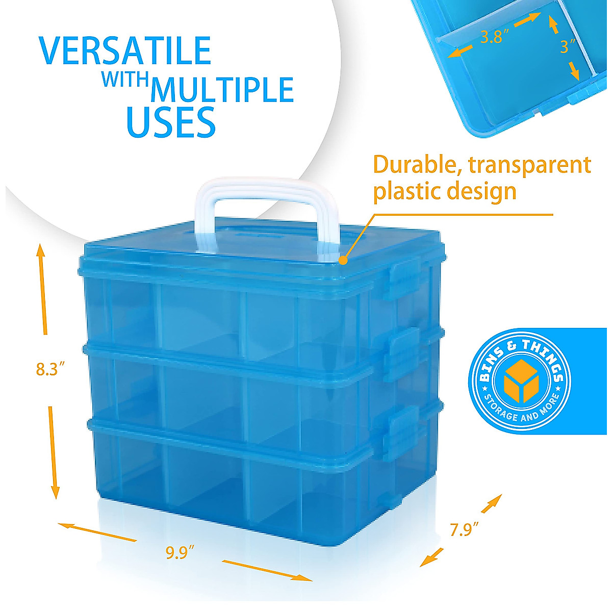 Bins & Things Stackable Toys Organizer Storage Case Compatible with BeyBlade, Hot Wheels, Lego Dimentions or Mini Toy Action Figures - Portable Adjustable Box w/Carrying Handle, Calico Critter