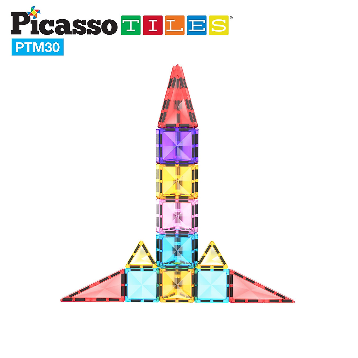 PicassoTiles Mini Size Magnetic Tiles Sensory Magnet Toys Diamond Series Construction Building Blocks Set STEM Learning Travel Size Educational Toy for Kids Boys Girls Toddlers Age 3+ PTM30