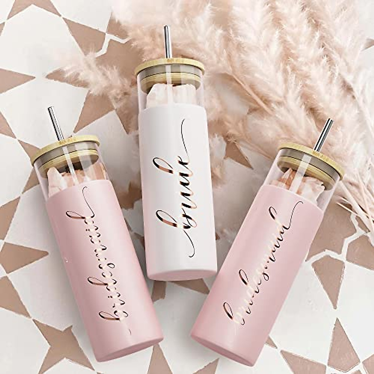 Bride to Be Iced Coffee Tumbler with Bamboo Lids and Straws | 20 oz Mason Jar Cups & Iced Coffee Cup | Bridesmaid Proposal Gifts, Bridal Shower, Bachelorette Party Supplies & Bride Tribe - Bride