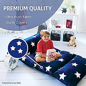 Butterfly Craze Floor Pillow Case, Mattress Bed Lounger Cover, Star Navy, King, Cozy Seating Solution for Kids & Adults, Recliner Cushion, Perfect for Reading, TV Time, Sleepovers, & Toddler Nap Mat