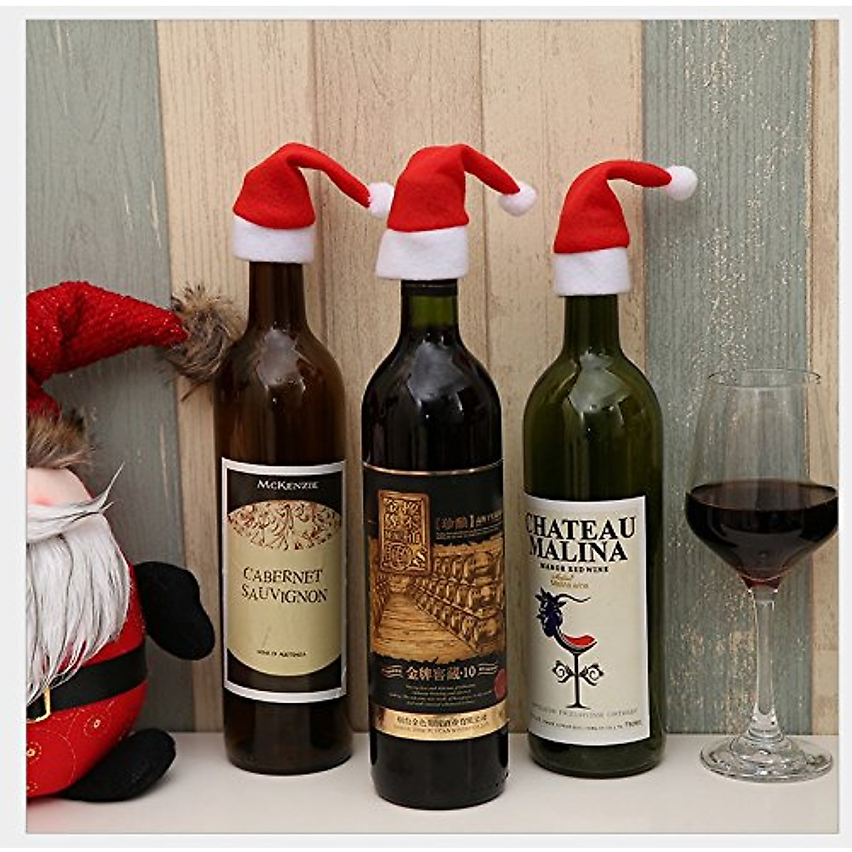 Christmas Santa Hats Silverware Holders - Xmas Party Dinner Table Dinnerware Decorations Supplies,for Candy, Red Wine Bottle, Lollipop, Knife Fork, 10PCS Mini Santa Hats