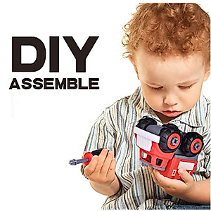 MISCO Toys Kids 25pc DIY car Building Modeling Kits, STEM Model Building Toys for Kids, Build Your own car kit for Toddlers, Educational and Fun Gift Boys Girls Ages 3 4 5 6 7 (Fire Engine)