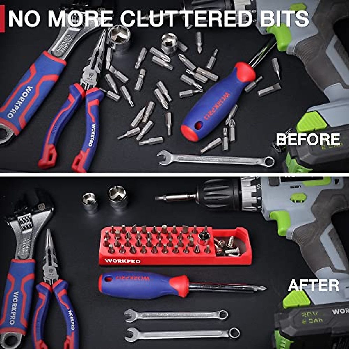 WORKPRO Magnetic Hex Bit Organizer, 39 Hole Screwdriver Drill Bit Holder Tray with Strong Magnetic Base, Accessories Storage Grid, for 1/4 Inch Hex Bit & Drive Bit Adapter, Red (Bits Not Included)