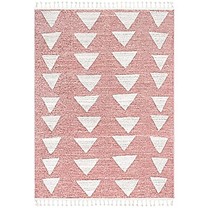 Well Woven Tango Pink Geometric Triangle Pattern Stain-Resistant Area Rug 3x5 (3'11" x 5'3")