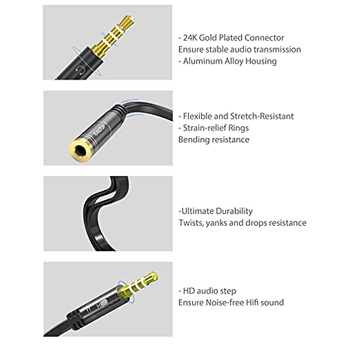 KINGTOP Headphone Splitter 3.5mm, Mic Audio Splitter, Headset Splitter Cable for Gaming Headset with Separate Audio Microphone Jacks (Not for 2 Headphones)