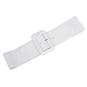 GRACE KARIN Ladies High Stretchy Waist Wide Patent Fashion Plain Leather Belt White L