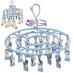 Cayxenful Clothes Drying Rack Stainless, 360° Rotating Steel Laundry Drying Rack Whit 24 Clips, Foldable Drying Rack, Drip Drying Hanger for Socks, Bras, Lingerie, Clothes