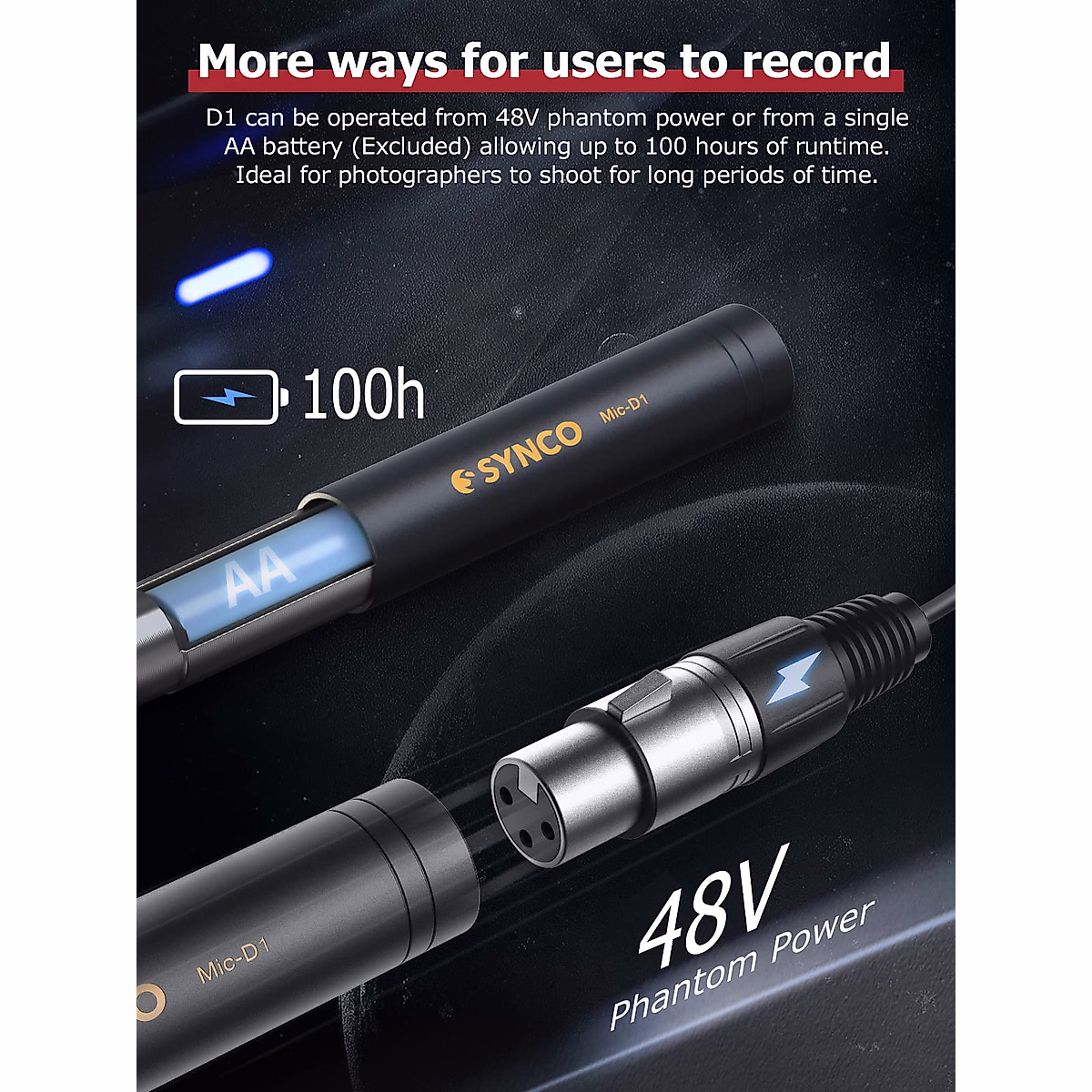 SYNCO Condenser Shotgun Microphone, Mic D1 Video Camera XLR Shotgun Microphone for DSLR Camera Camcorder, Super Cardioid Directional Mic