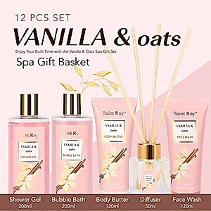 Spa Gift Basket Vanilla Oat 14 Pcs Bath Scents for Women,Bath Gift Set Enriched Shea Butter. Home Spa with Shower Gel, Body Oil, Diffuser, Shower Steamer & More for Mom