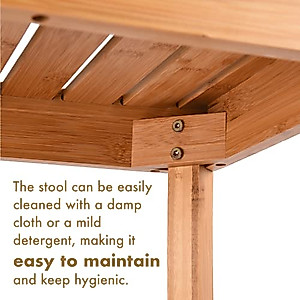 Tranquil Beauty 2-Tier Bamboo Shower Bench with Storage Shelf and Handels - Wooden Bathroom Stool - Wood Bath Chair for Sitting and Storage