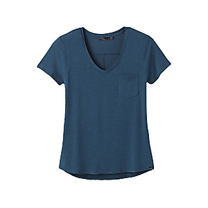 prAna Women's Foundation Short Sleeve V-Neck, Atlantic Heather, Medium