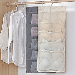 ST-BEST-P Bra and Underwear Hanging Storage Organizer Mesh Pockets Dual Sided Wall Shelves Space Saver Bag Sock Underpants Drawer Closet Clothes Rack (Gray:(6+18pockets))