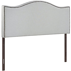 Modway Curl Linen Fabric Upholstered King Headboard with Nailhead Trim and Curved Shape in Gray