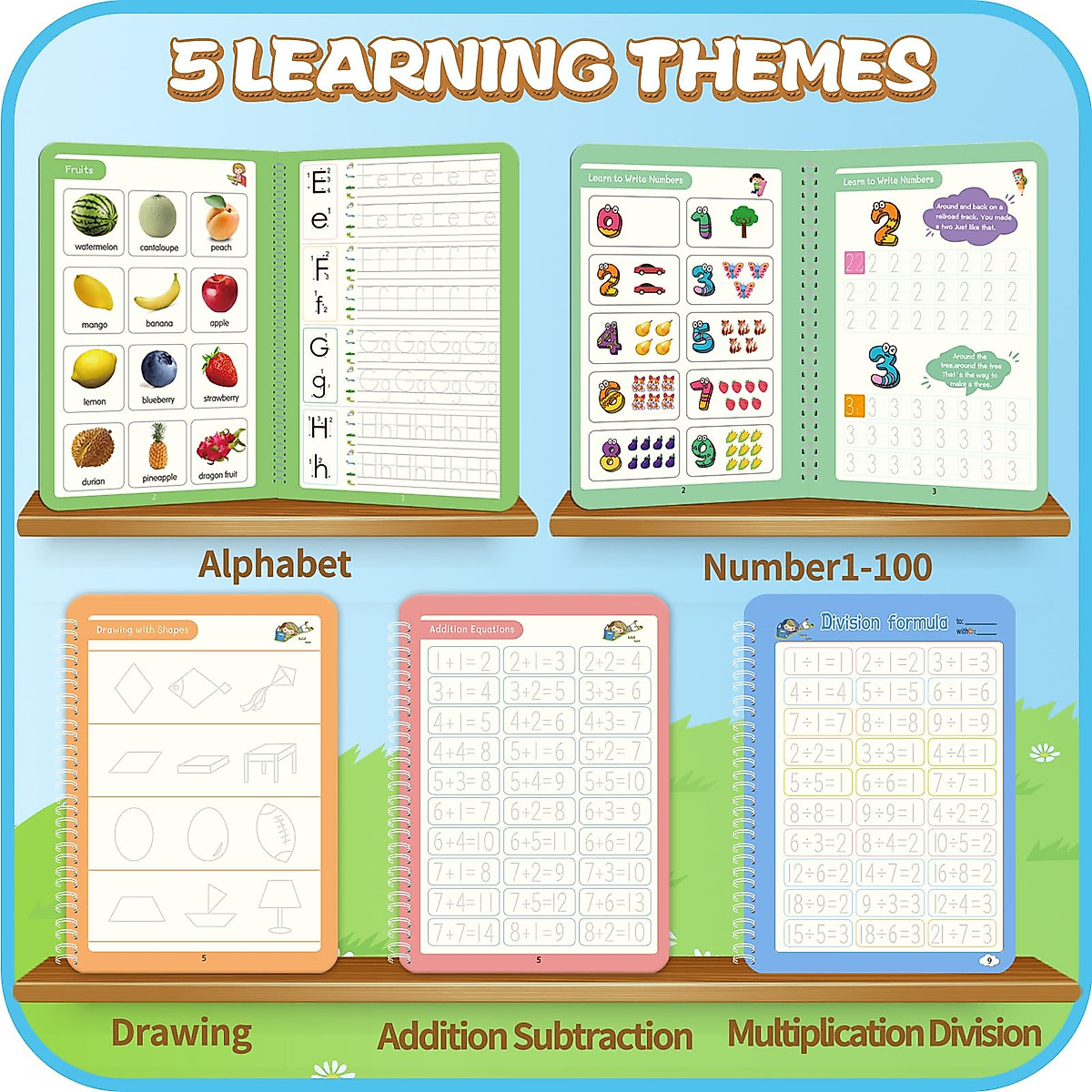 Learn-Journey Magic Practice Copybook for Kids, Reusable Writing Practice Book for Kids, Reusable Copybook Preschool for Kids Age 3-8 ​Calligraphy(5 Books with Pens)