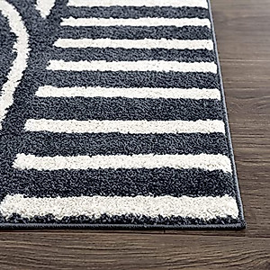 Abani Contemporary Mid-Century Design 5’3” x 7’6” (5'x8') Area Rug Rugs - Modern Non-Shed Arches Print Cream & Black Bedroom Rug