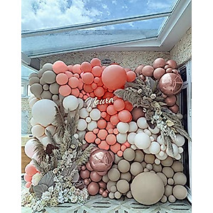 Boho Baby Shower Decorations, SKEFOLI 88PCS Pink Balloon Arch Kit with Beige Brown Double Stuffed Balloons Rose Gold Balloons Boho Balloon Garland for Birthday Party Bridal Shower Valentine Wedding