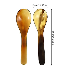 Hemoton 4pcs Buffalo Horn Caviar Spoons Long Handle Dessert Spoon Coffee Stirring Spoons Dinner Serving Spoon Kitchen Silverware for Ice Cream Tea Soup