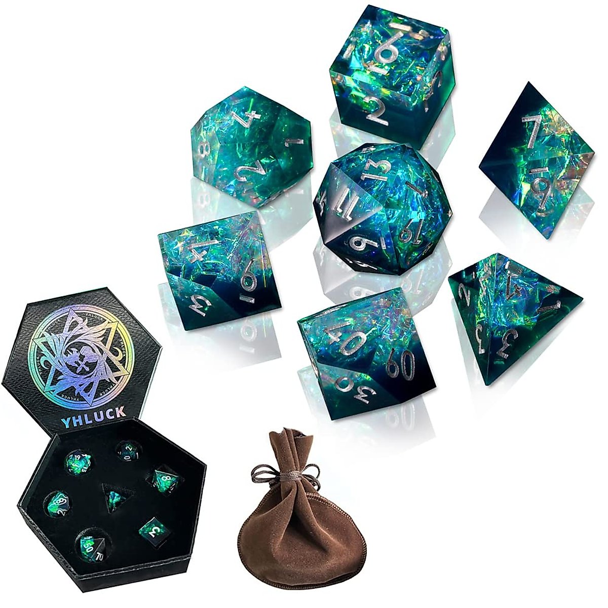 DND Dice Set Dungeon and Dragons Sharp Edge Dice Handmade Resin Polyhedral Dice RPG D20 Role Playing Gaming Dice for Party Games… (Style 5)