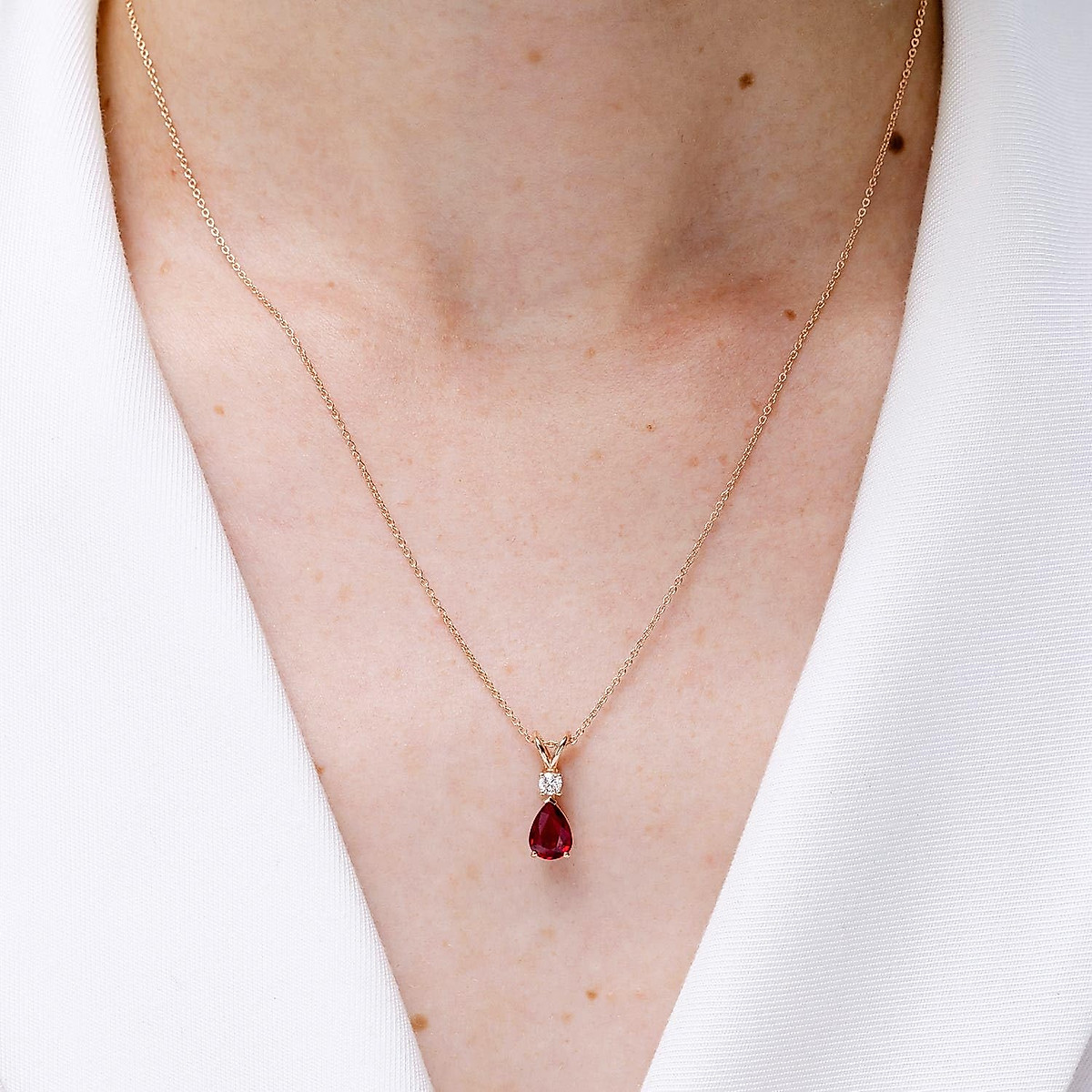 Angara Natural 0.4 Ct Ruby Teardrop Pendant Necklace with 0.04 Ct Diamond for Women in Sterling Silver (Grade-A | Size-6x4mm) | July Birthstone, Birthday, Anniversary, Wedding Jewelry Gift For Women