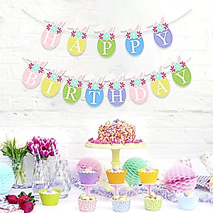 Easter Happy Birthday Banner Bunny Hoppy Colorful Flower Garland Kids Easter Party Decoration Photo Props
