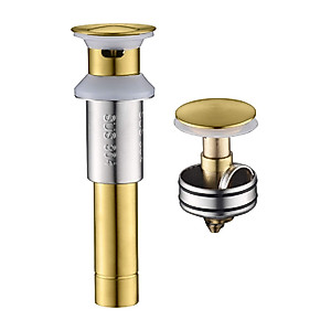 Bathroom Sink Drain Stopper Bathroom Pop Up Drain With Overflow Vessel Sink Lavatory Vanity Pop Up Sink Drain with Strainer Basket Brushed Gold