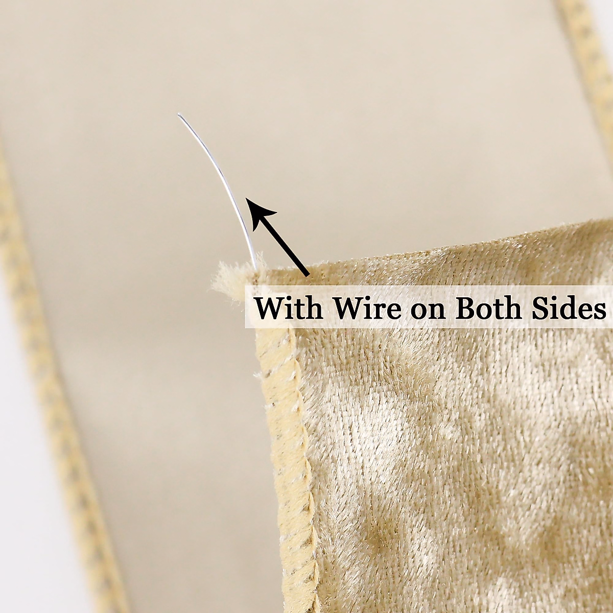 HUIHUANG Champagne Velvet Ribbon Wired 2-1/2 inch, Christmas Velvet Ribbon for X-mas Tree, Large Bows, Wreaths, Gift Wrapping, Garland, Home Decor, Crafts-Continuous 10 Yards/Roll