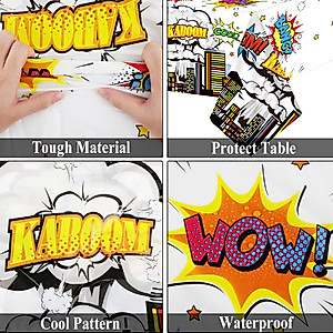 3 Pieces Super Theme Hero Party Tablecloths Hero Themed Birthday Party Supplies Hero Action Sign Plastic Table Cover Fun Hero Tablecover for Happy Birthday Baby Shower Party Decorations