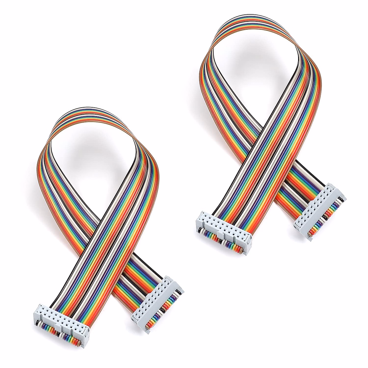 Heyiarbeit 2pcs IDC Rainbow Wire Flat Ribbon Cable 30 Pin 30cm Length 2.54mm Pitch