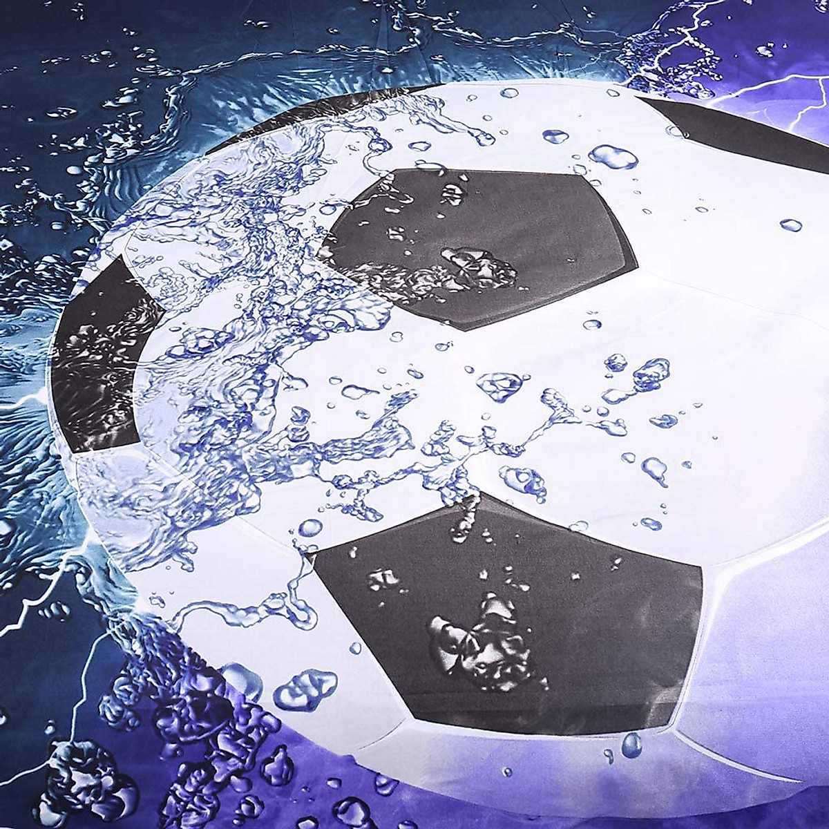 Blue Flame Soccer Duvet Cover Set for Children Boys 3D Printed Football Quilt Cover Set with 2 Pillowcases Fire and Ice Bedding Set with Zipper Closure Queen Size 90" X 90"(Not Comforter)